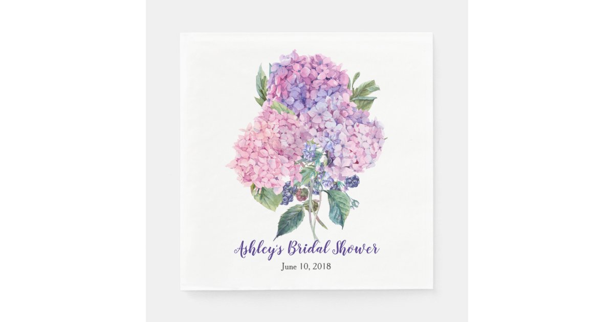 Pink Hydrangea Berries Floral Bridal Shower Napkins | Zazzle