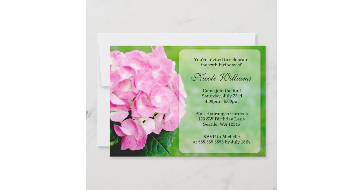 Pink Hydrangea Blossom Birthday Party Invitation | Zazzle