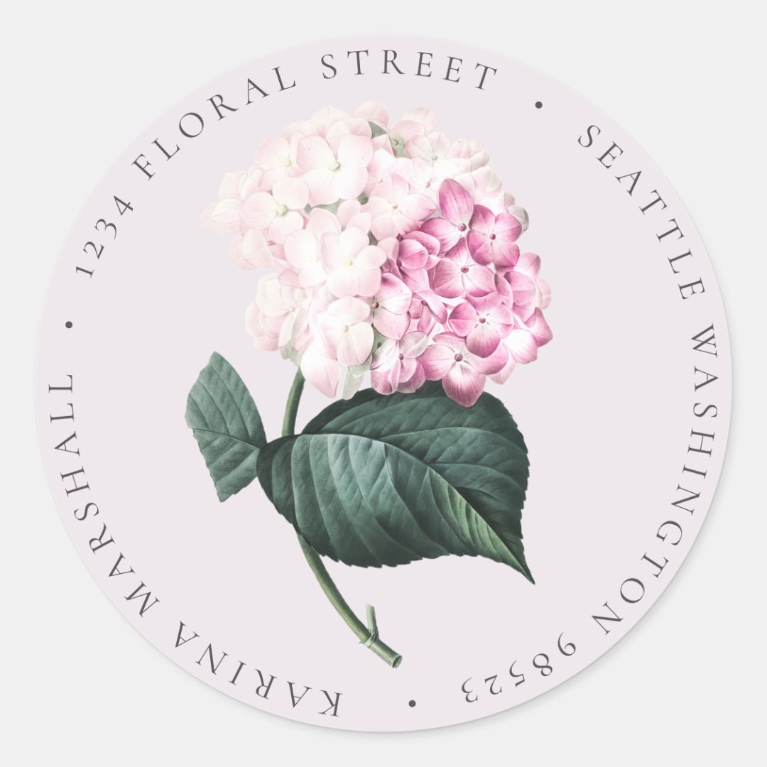 Pink Hydrangea Floral Return Address Sticker Label | Zazzle