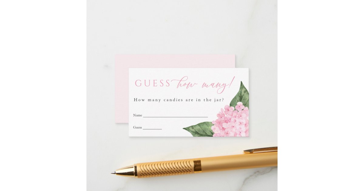 Pink Hydrangea Guess How Many Shower Game Card | Zazzle