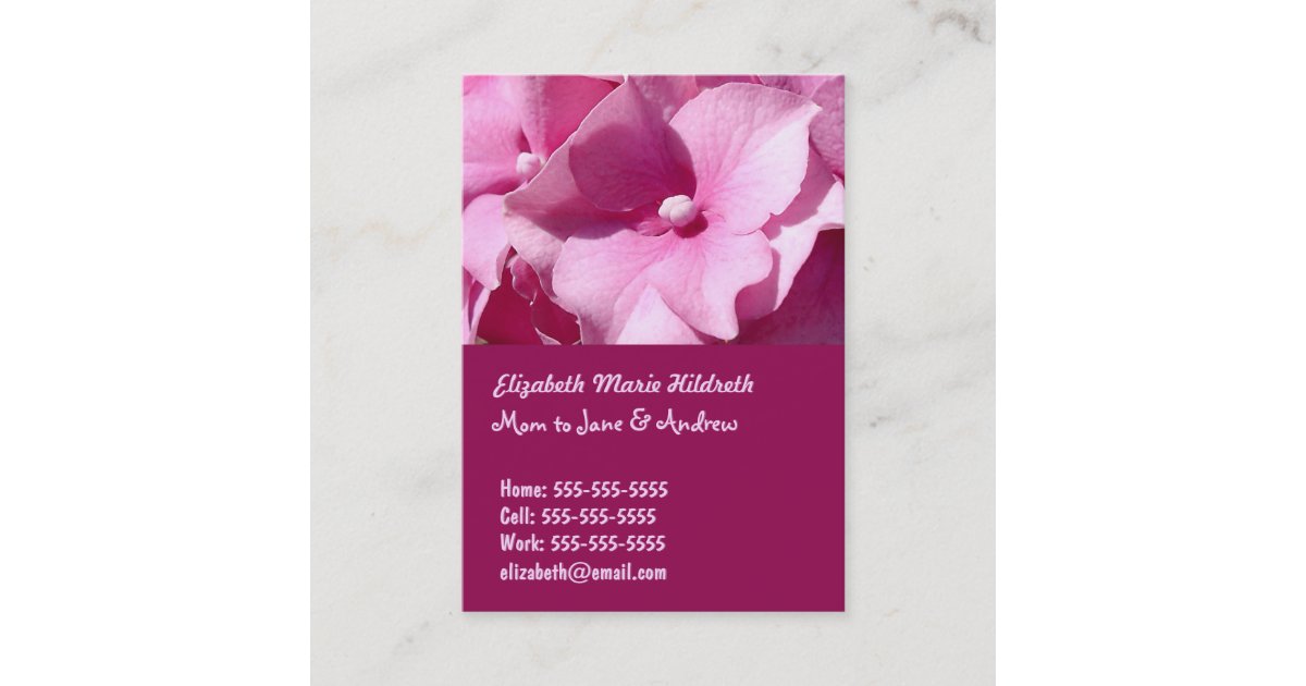 Pink Hydrangea - Mom calling cards template | Zazzle