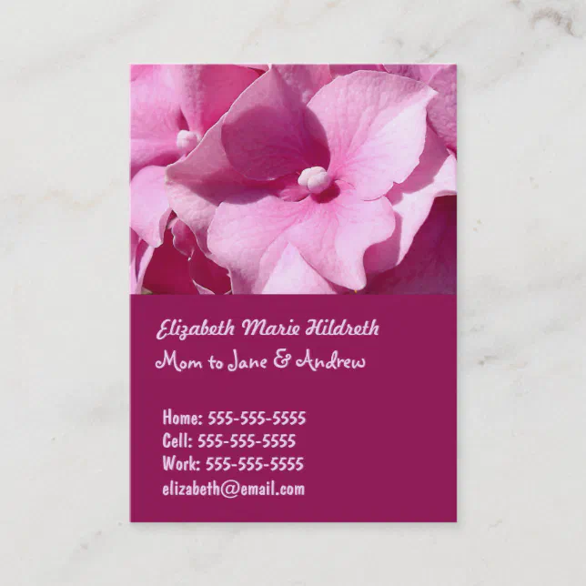 Pink Hydrangea - Mom calling cards template | Zazzle