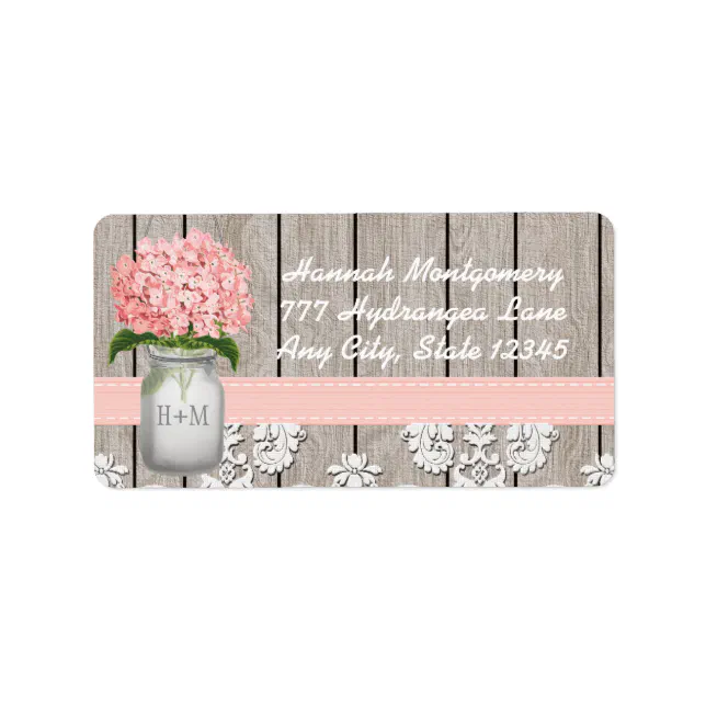 Pink Hydrangea Monogrammed Mason Jar Label | Zazzle