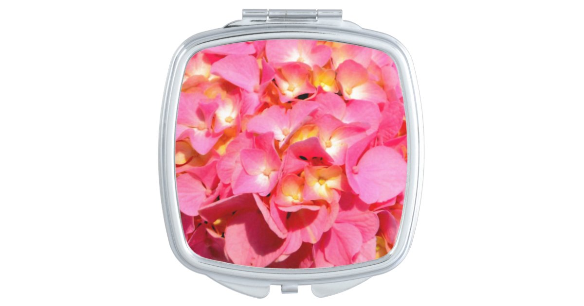 Pink hydrangea pink flower pink floral compact mirror | Zazzle