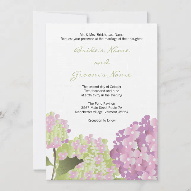 Pink Hydrangea Wedding Invitation | Zazzle