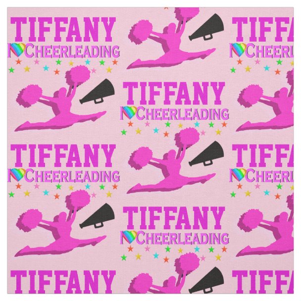 COLORFUL I LOVE CHEERLEADING PERSONALIZED FABRIC | Zazzle