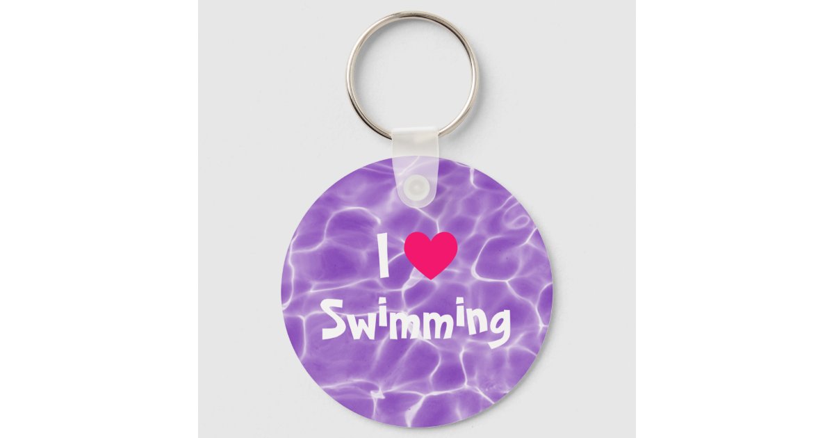 Pink I Love Swimming Purple Swimming Pool Keychain | Zazzle