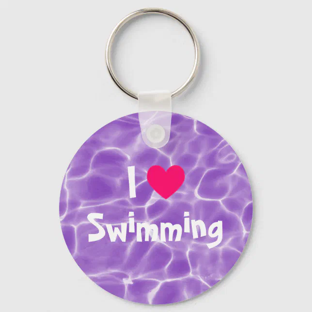 Pink I Love Swimming Purple Swimming Pool Keychain | Zazzle