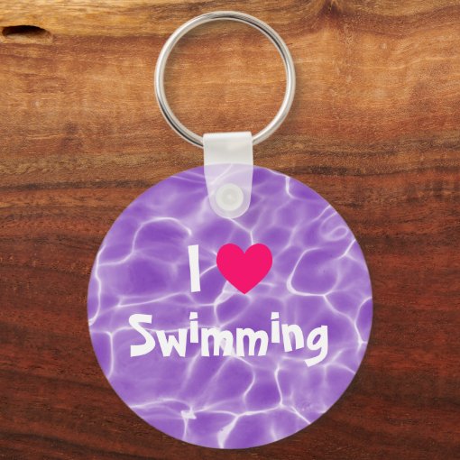 Pink I Love Swimming Purple Swimming Pool Keychain | Zazzle