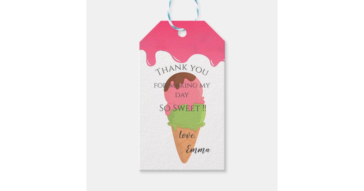 Pink Ice Cream Themed Girl's First Birthday Party Gift Tags | Zazzle