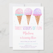 Pink Ice Cream Three Scoops of Fun Birthday Invitation | Zazzle