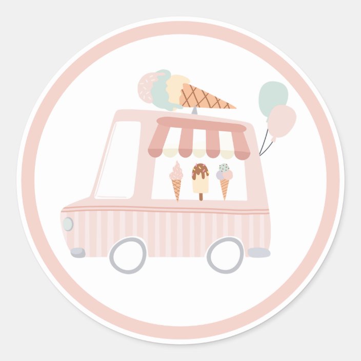 Pink Ice Cream Truck Birthday Party Favor Classic Round Sticker | Zazzle