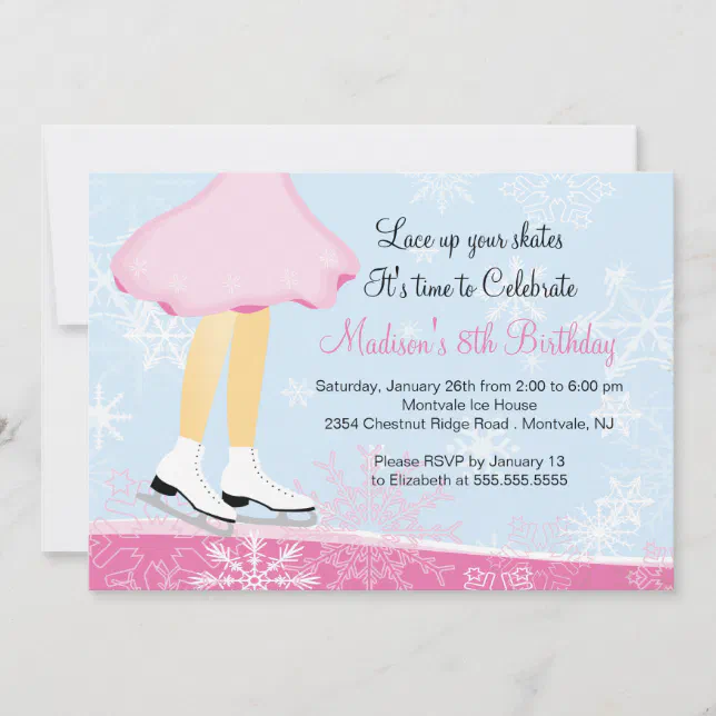 Pink Ice Skating Birthday Party Invitation | Zazzle