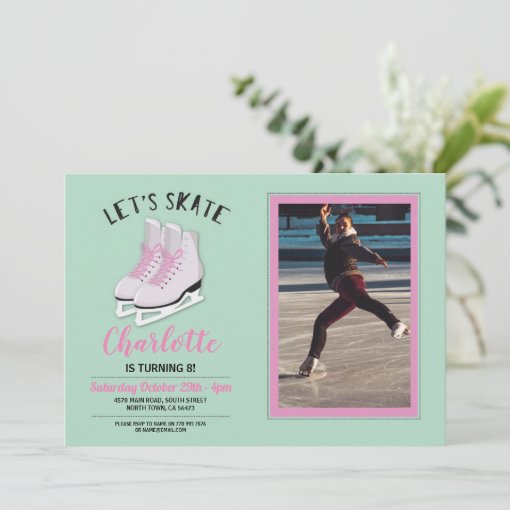 Pink Ice-Skating Skate Photo Birthday Party Invite | Zazzle