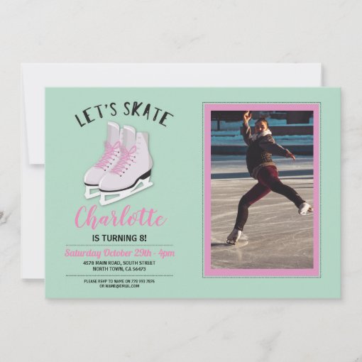 Pink Ice-Skating Skate Photo Birthday Party Invite | Zazzle