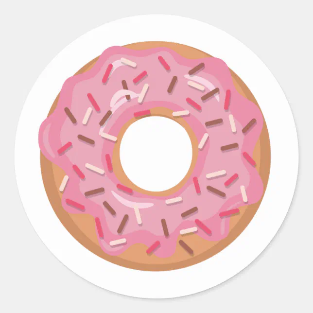 Pink Iced Donut With Sprinkles Classic Round Sticker | Zazzle