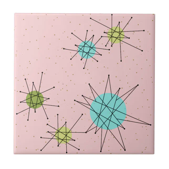Pink Iconic Atomic Starbursts Ceramic Tile | Zazzle