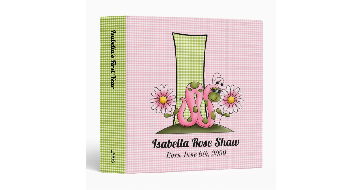 Pink Inch Worm Monogram Letter I Baby Scrapbook Binder | Zazzle