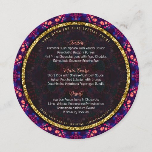 Pink Indigo Modern Batik Magical Mandala Menu | Zazzle