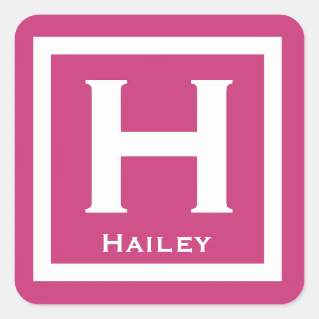 Pink Initial Name Kids Girl Party Back to School Square Sticker | Zazzle