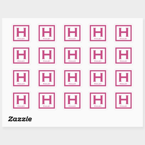 Pink Initial Name Kids Girl Party Back to School Square Sticker | Zazzle