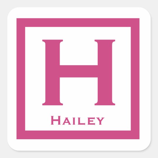 Pink Initial Name Kids Girl Party Back to School Square Sticker ...