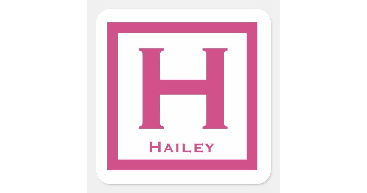 Pink Initial Name Kids Girl Party Back to School Square Sticker | Zazzle