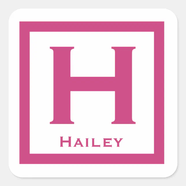 Pink Initial Name Kids Girl Party Back to School Square Sticker | Zazzle