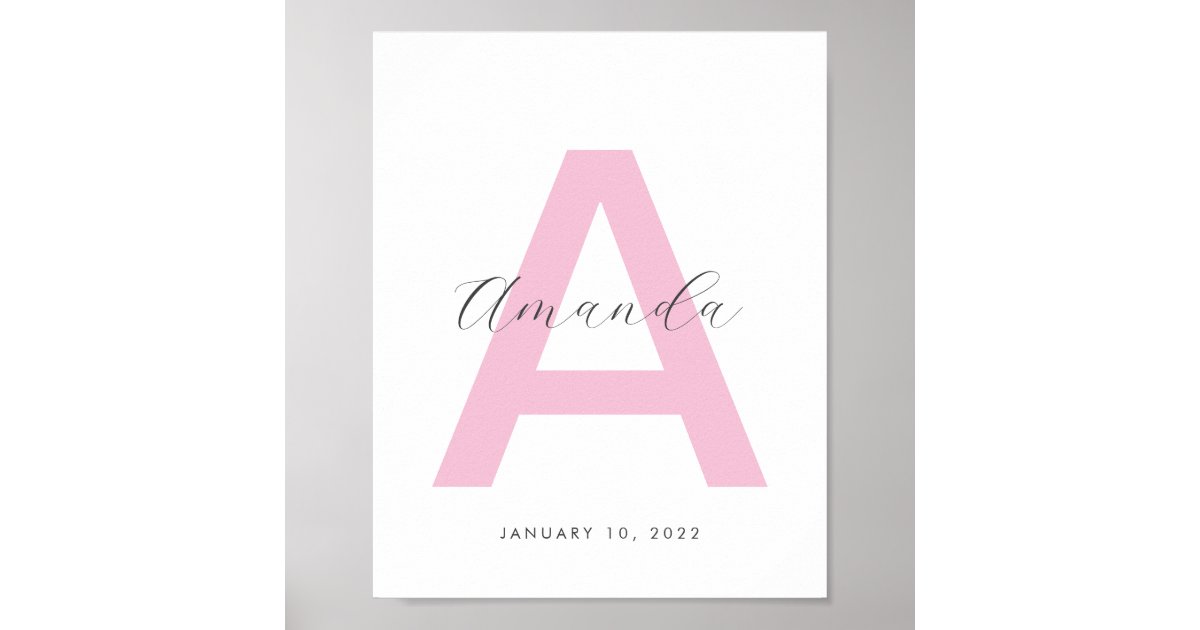 Pink Initial Name Personalized Poster | Zazzle