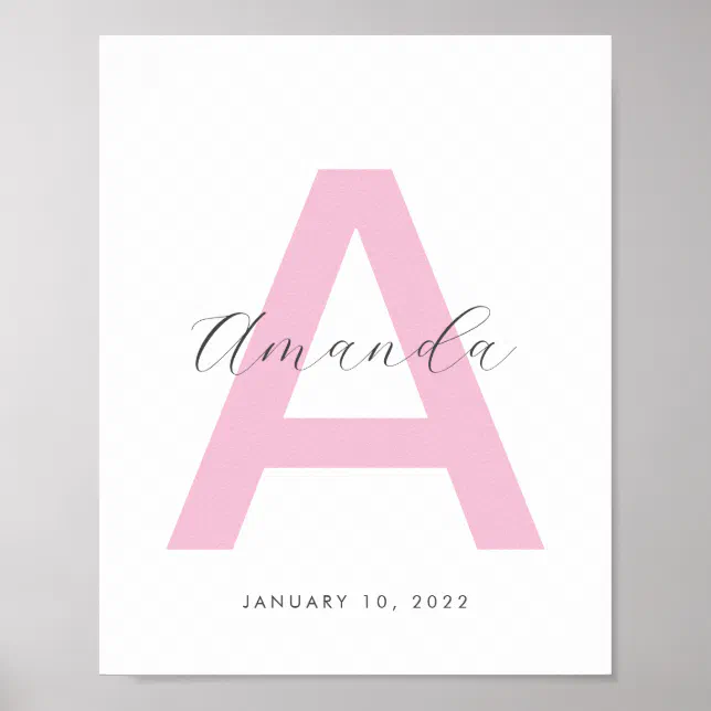 Pink Initial Name Personalized Poster | Zazzle