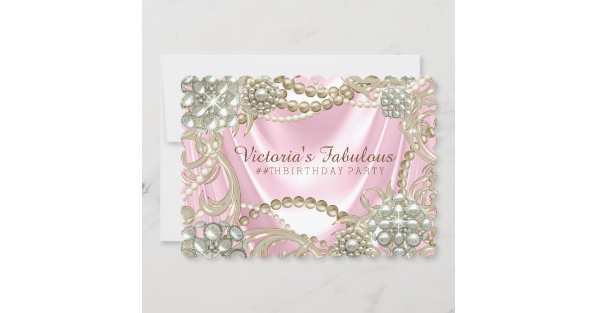 Pink Ivory Pearl Birthday Party Invitation | Zazzle