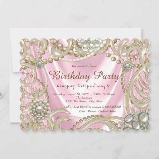 Pink Ivory Pearl Birthday Party Invitation | Zazzle