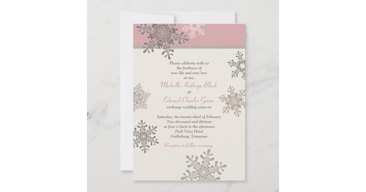Pink Ivory Snowflake Winter Wedding Invitation | Zazzle