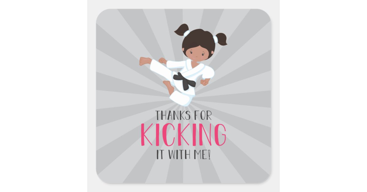 Pink Karate Girl Birthday Square Sticker | Zazzle