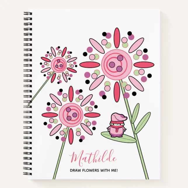 Pink Kawaii Woodlands Sprite and Flowers Name Notebook | Zazzle