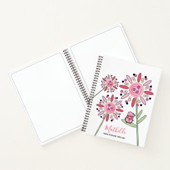 Pink Kawaii Woodlands Sprite and Flowers Name Notebook | Zazzle