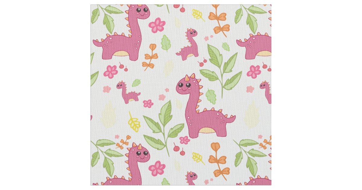 Pink kid dino design fabric | Zazzle