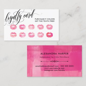 Pink Kisses - Calligraphy Loyalty Punch Card | Zazzle