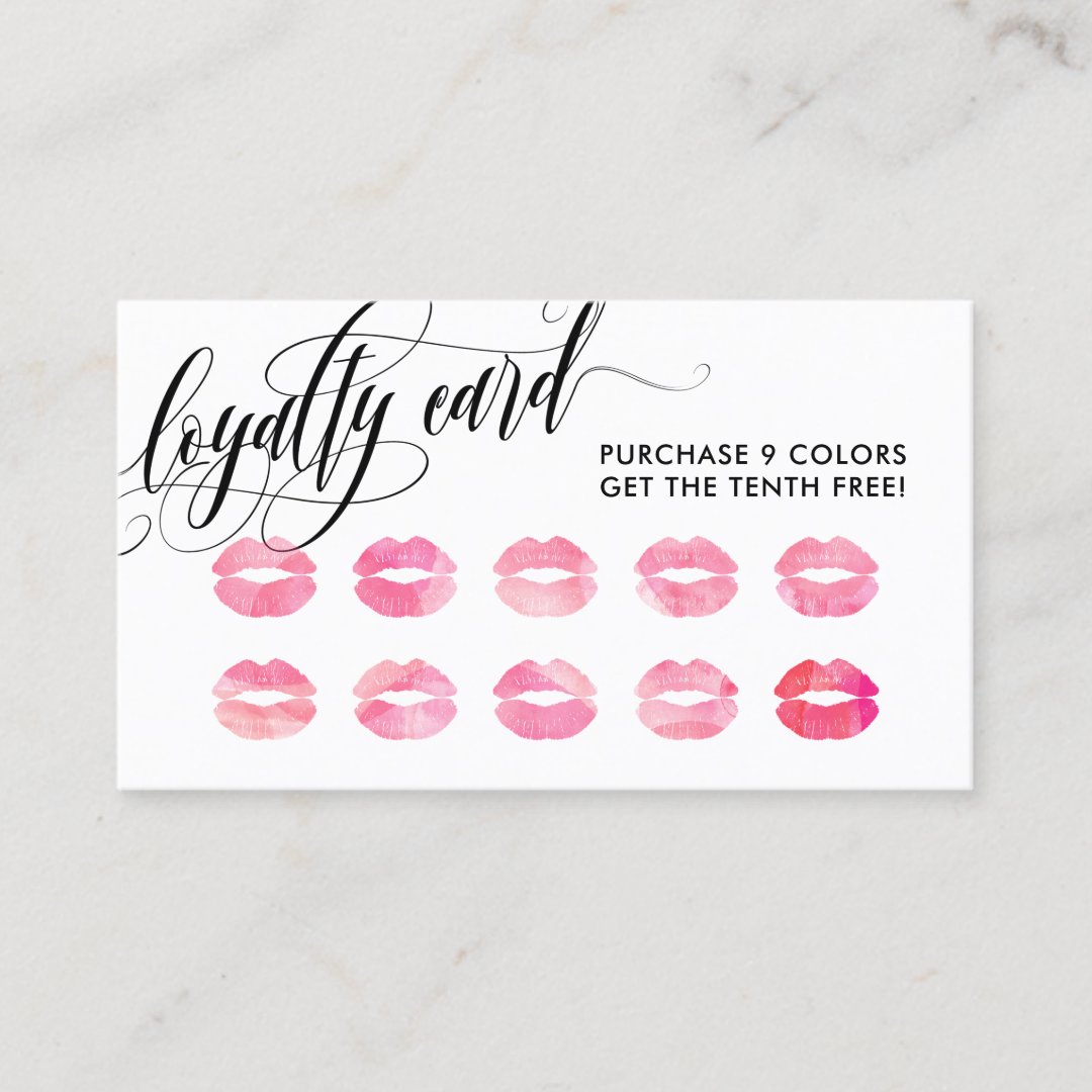 Pink Kisses - Calligraphy Loyalty Punch Card | Zazzle