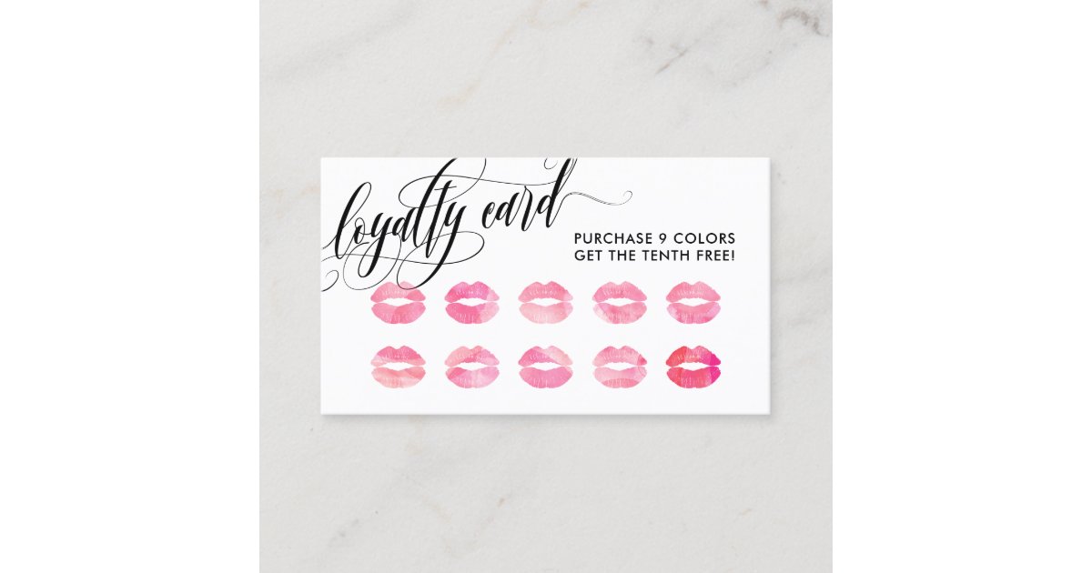 Pink Kisses - Calligraphy Loyalty Punch Card | Zazzle