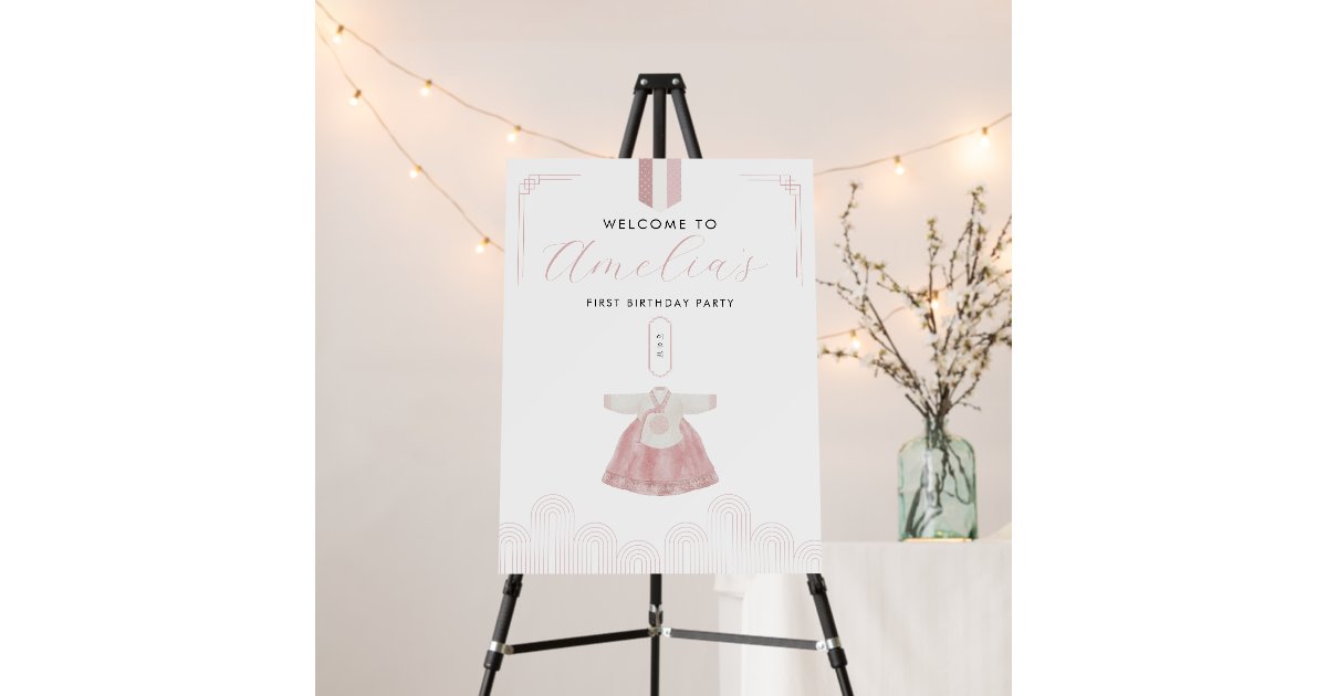 Pink Korean Dol Hanbok boys first birthday welcome Foam Board | Zazzle