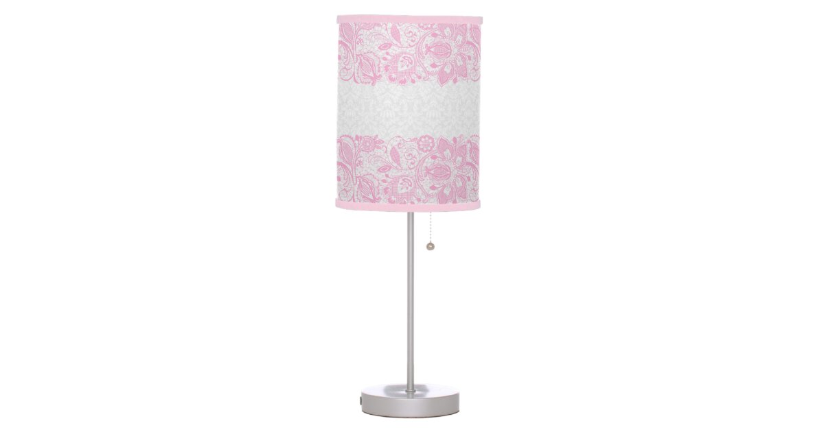 Pink Lace White Damasks Table Lamp | Zazzle