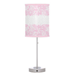 Pink Lace White Damasks Table Lamp | Zazzle