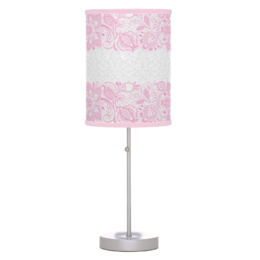 Pink Lace White Damasks Table Lamp | Zazzle