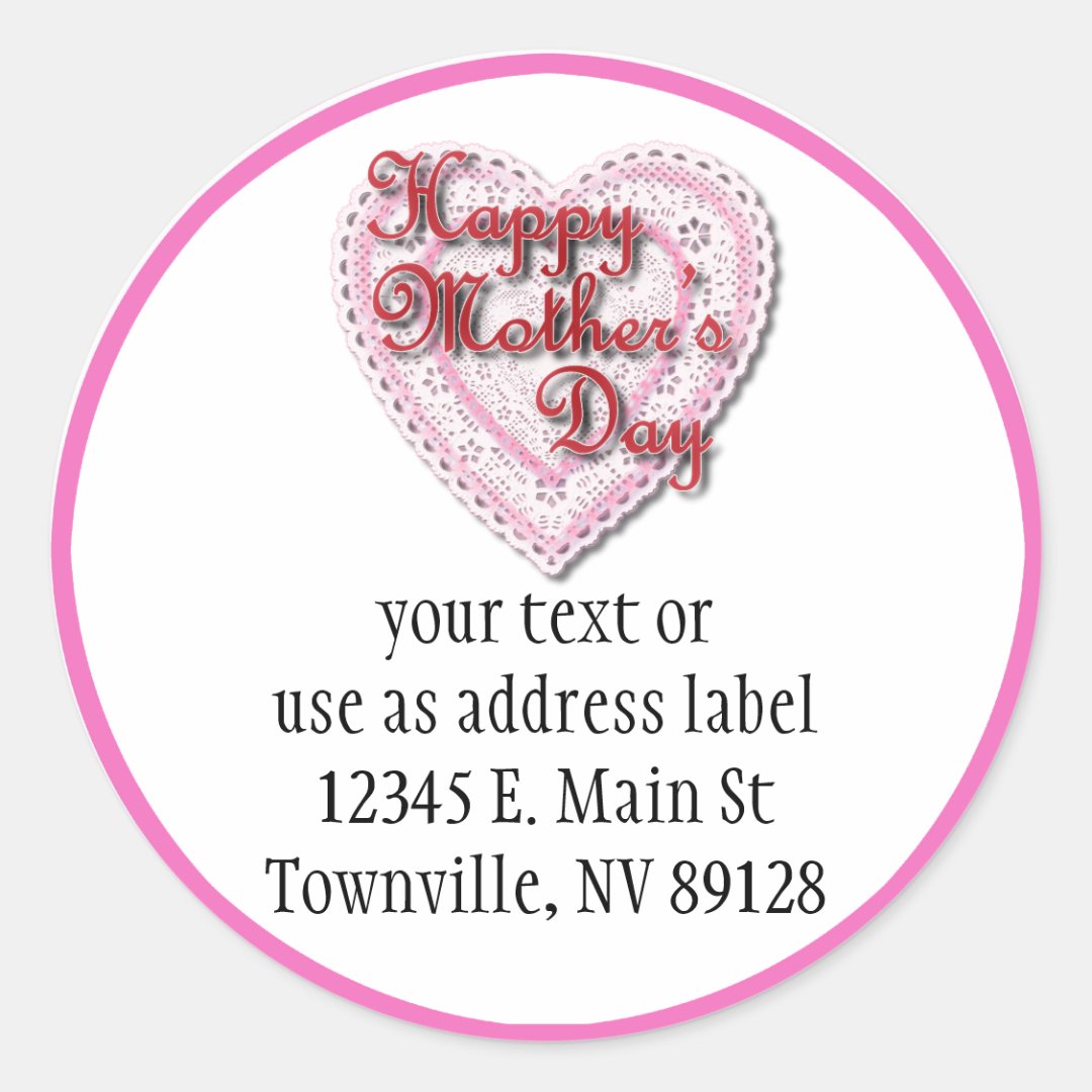 Pink Laced Heart for Mother's Day Classic Round Sticker | Zazzle