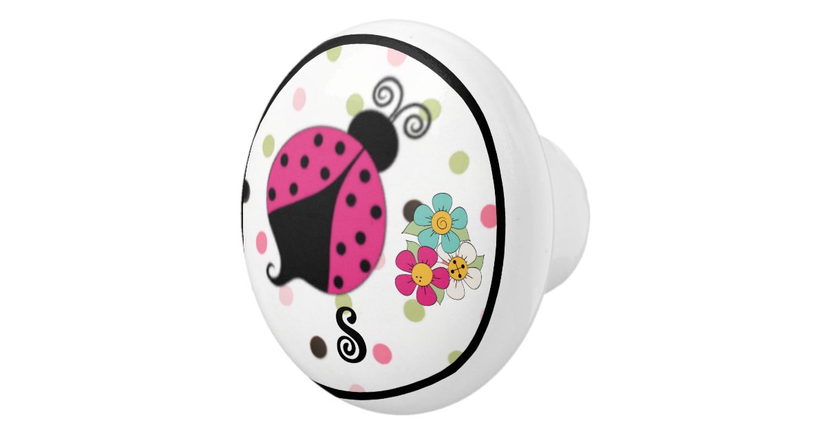 Pink Ladybug Monogram Ceramic Knob | Zazzle