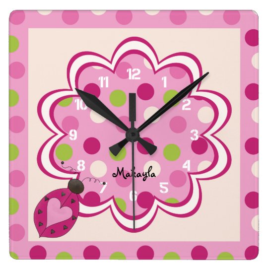 Pink Ladybug on Polka Dots Nursery Wall Clock | Zazzle.com