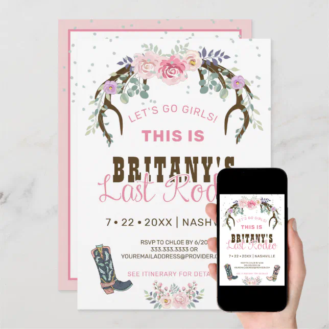 Pink Last Rodeo Bachelorette Party Invitation | Zazzle