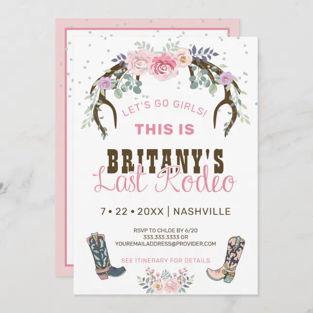 Pink Last Rodeo Bachelorette Party Invitation | Zazzle