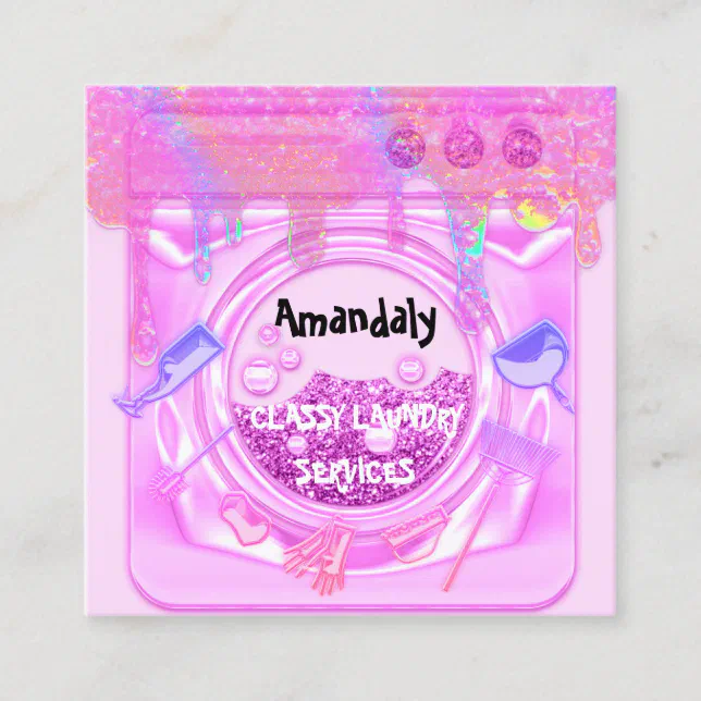 Pink Laundry Washing Cleaning Service QR Code Square Business Card | Zazzle